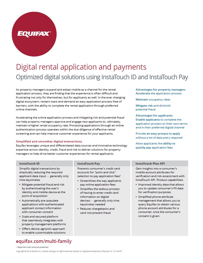 Digital Rental Application and Payments - Product Sheet | Equifax